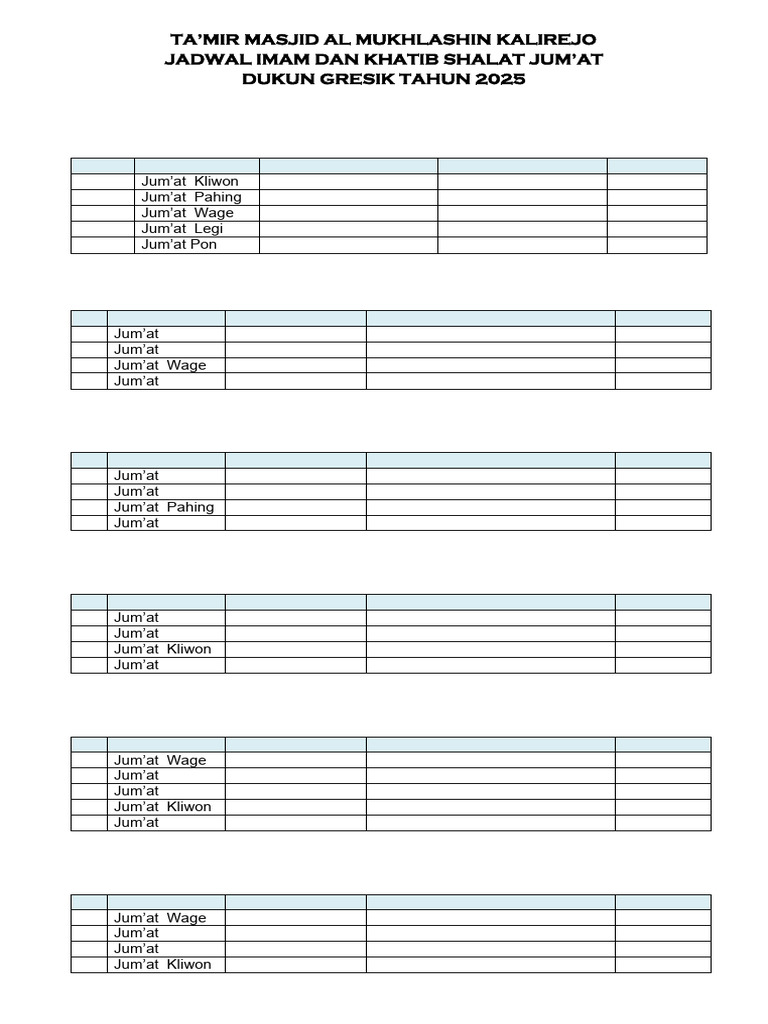 Jadwal Imam Dan Khotib Sholat Jum'at Masjid Al Mukhlashin 2025 | PDF