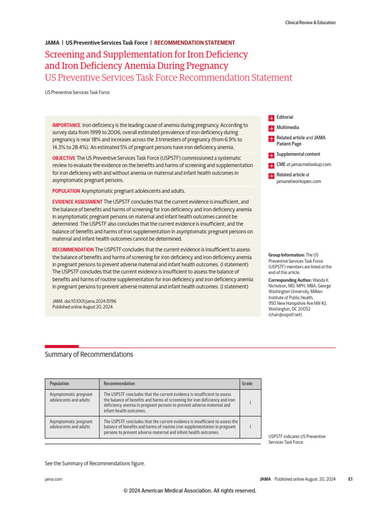 Iron Deficiency Anemia Pregnancy Final Recommendation | PDF | Anemia | Pregnancy