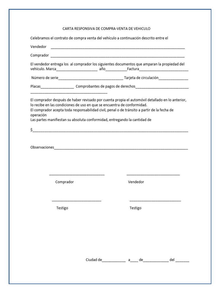 Carta Responsiva de Compra-Venta | PDF