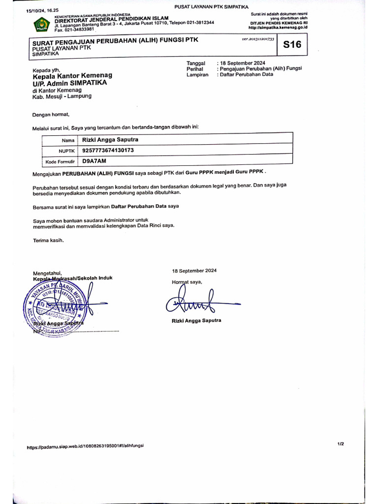 Ajuan Perubahan Data Angga Simpatika | PDF