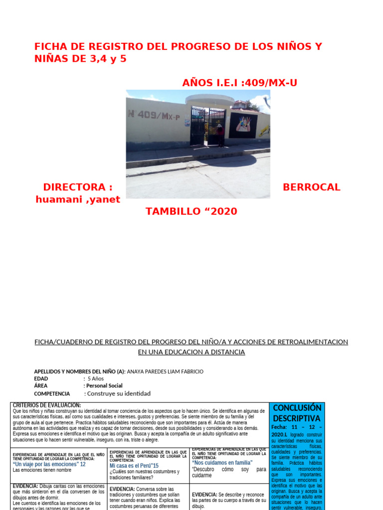 Registro de Progreso I.E.I 409mx-Tambillo-2020. | PDF | Evaluación | Aprendizaje