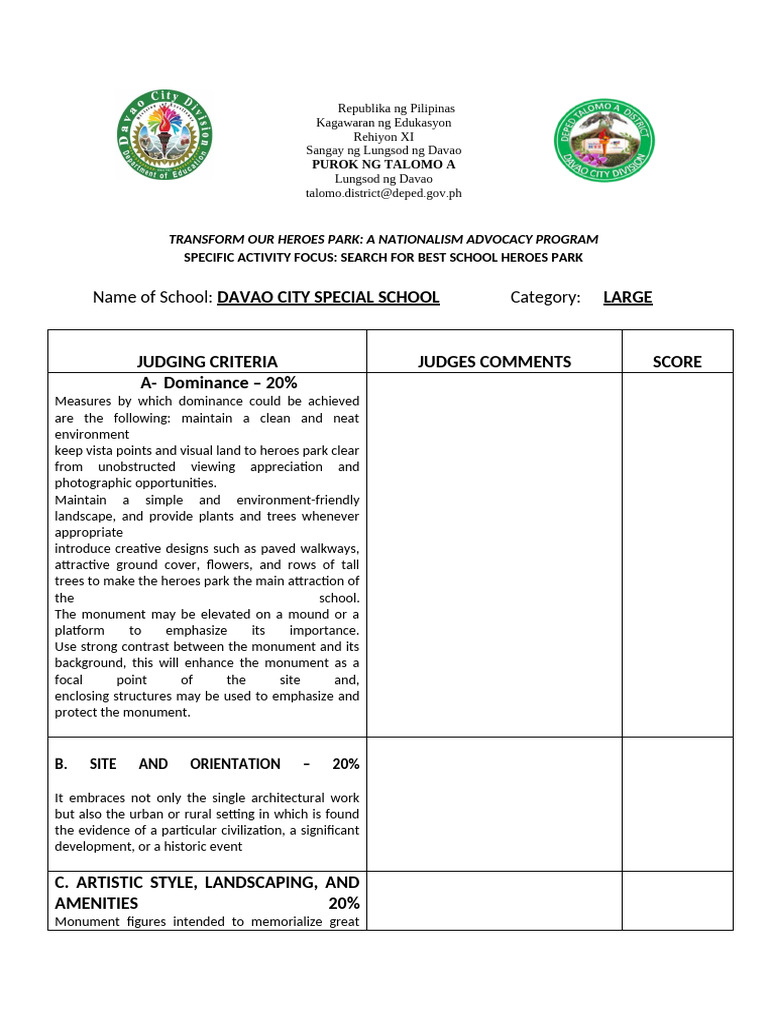 Criteria For Heroes Park Talomo A | PDF | Courage