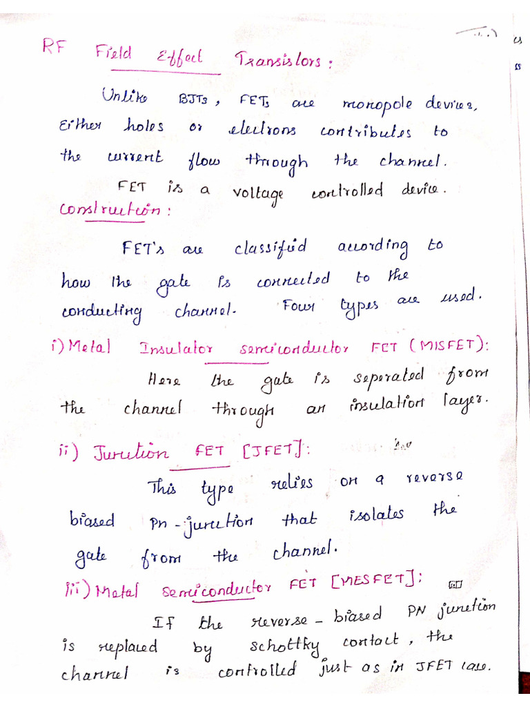 RF Field Effect Transistor (RF FET) Notes | PDF