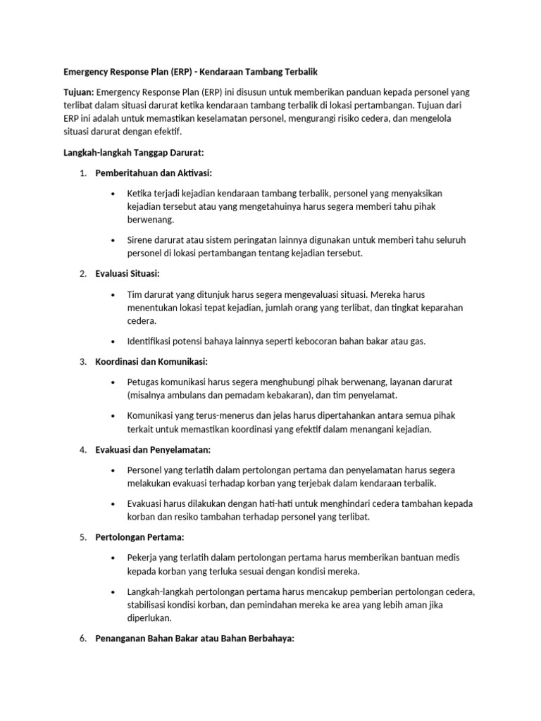 Emergency Response Plan (ERP) Dan Emergency Drill Serta Skenario ...