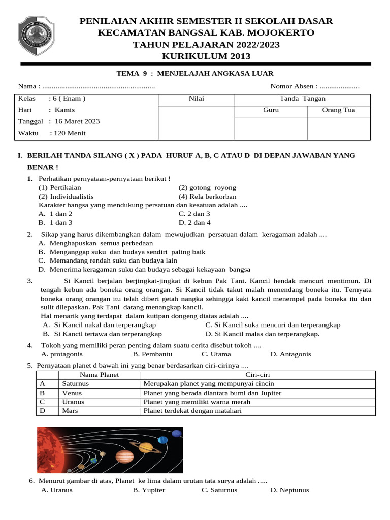 Soal Tema 9 Pas 2 Kls 6 | PDF