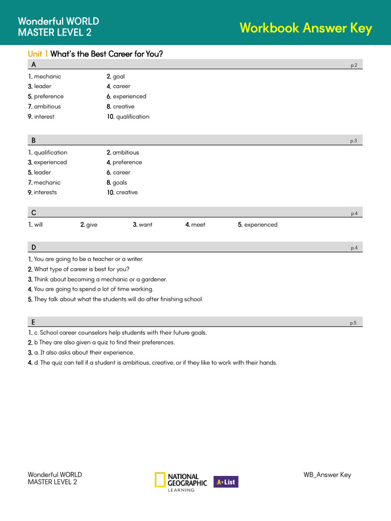Wonderful World Master 2 Answer Key | PDF | Charles Darwin | Stress ...