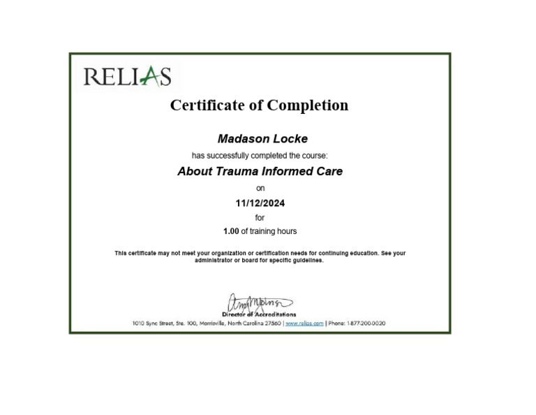 Trauma Informed Care Course Completion | PDF