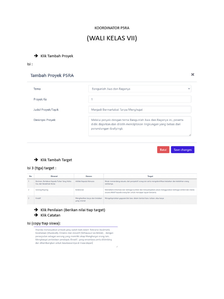 Cara Mengisi Rapor P5RA (Untuk Walas 7-8) | PDF