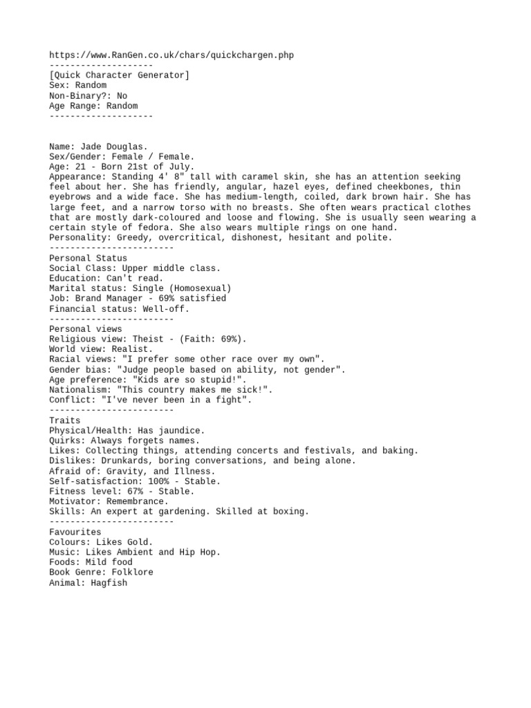 RanGen - Quick Character Generator - Jan 5, 2025 at 07 - 15 PM | PDF