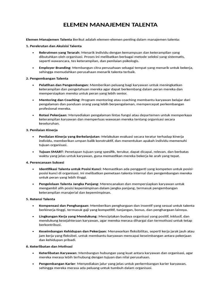 Elemen Kunci Manajemen Talenta | PDF