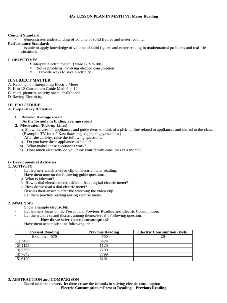 Lesson Plan New Meter Reading | PDF | Mathematics | Behavior Modification