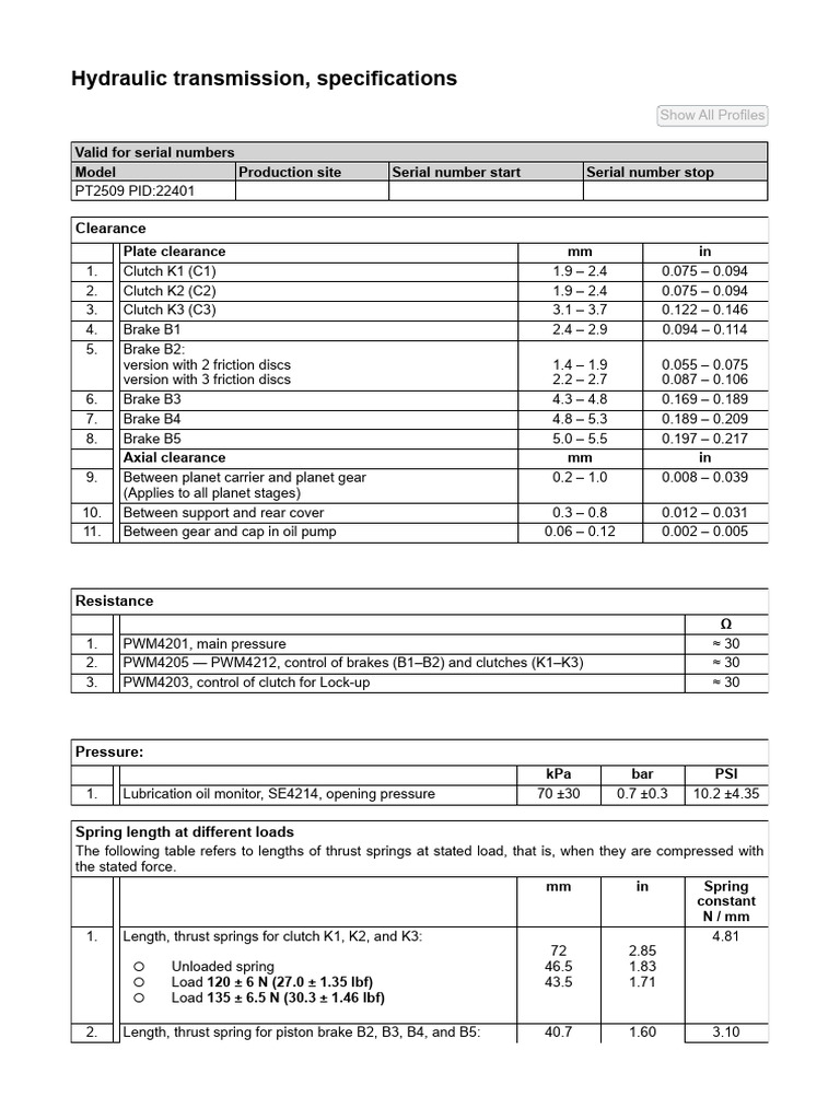 Hydraulic Transmission Specs Guide | PDF | Clutch | Brake