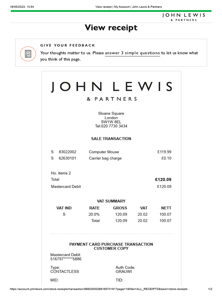 View receipt _ My Account _ John Lewis & Partners | PDF | Debit Card | Receipt