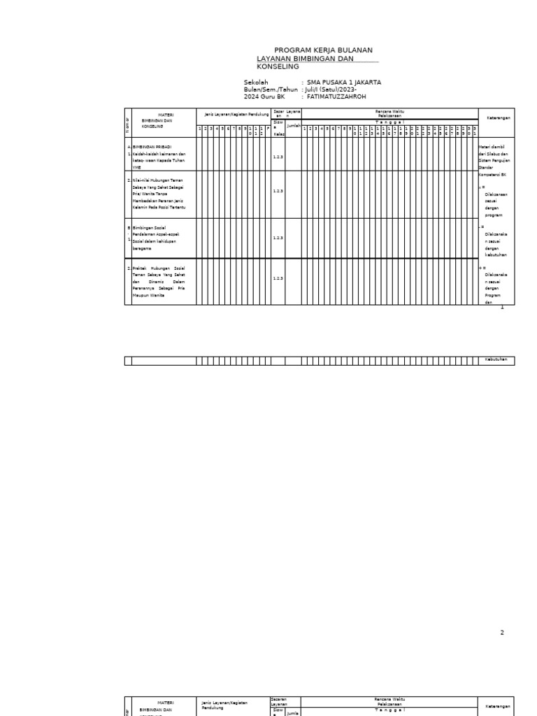 PROGRAM BULANAN BK | PDF