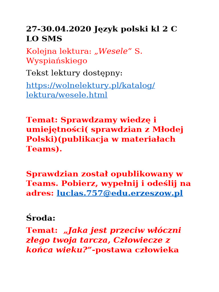 27-30042020 Kl 2c Lo Sms Jezyk Polski | PDF