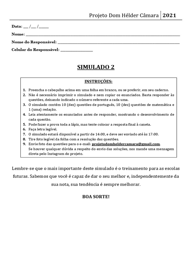 Simulado 02 - PDHC 2021 (Turma 1) | PDF