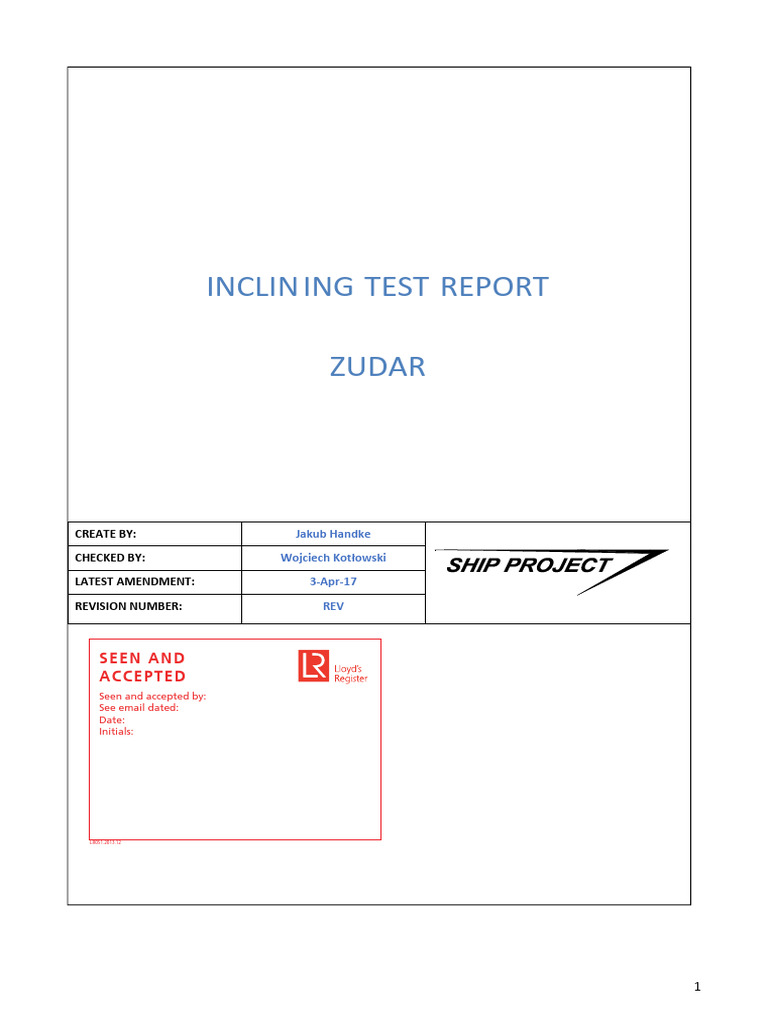 Inclining Test Report - Ex | PDF | Heavy Industry | Ships