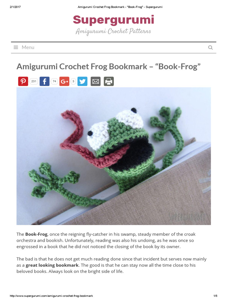Amigurumi Frog Bookmark Pattern Guide | PDF | Crochet | Amigurumi