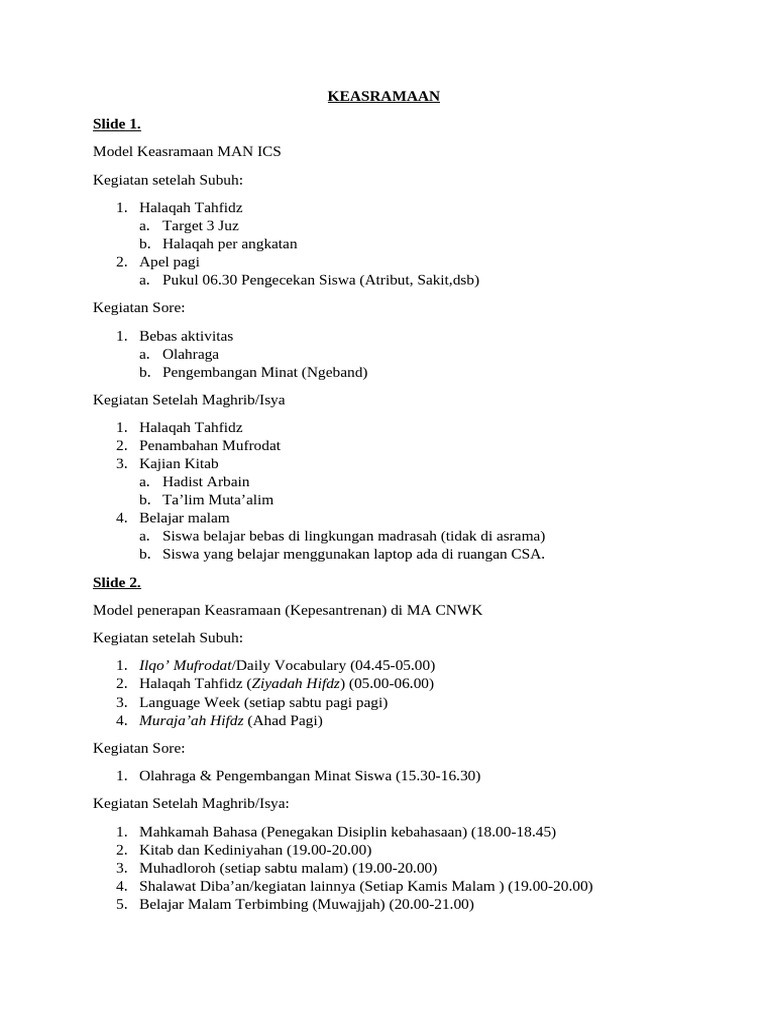 Materi Presentasi Kepesantrenan Buat Hari Rabu (Revisian) | PDF