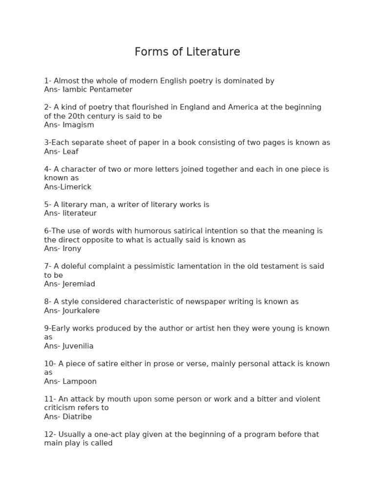 Forms of Literature | PDF | Poetry | Novels