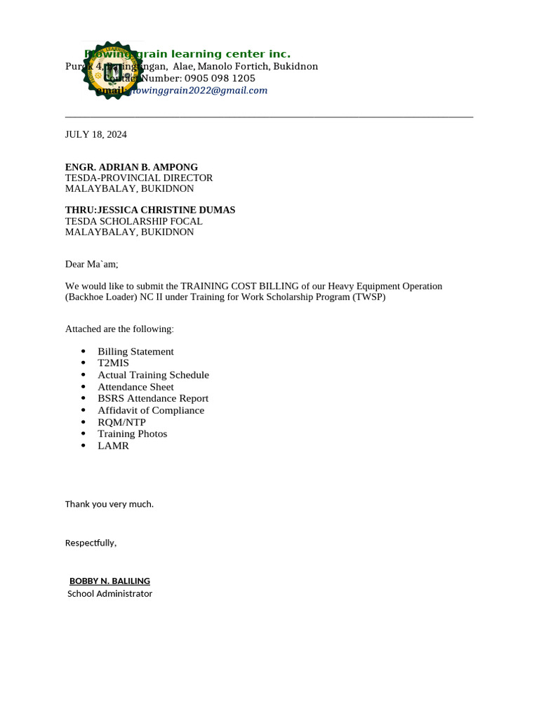 Billing Front Cover Page | PDF