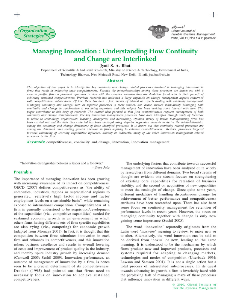 Interlinkages Jyoti S Bhat | PDF | Innovation | Coefficient Of ...