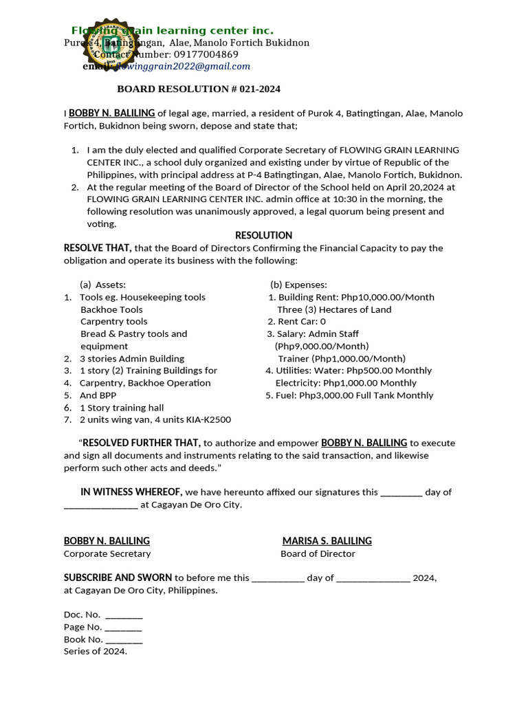FGLC-BOARD RESO-admin 1 | PDF