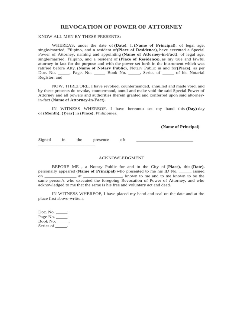 Revocation of Power of Attorney Form | PDF