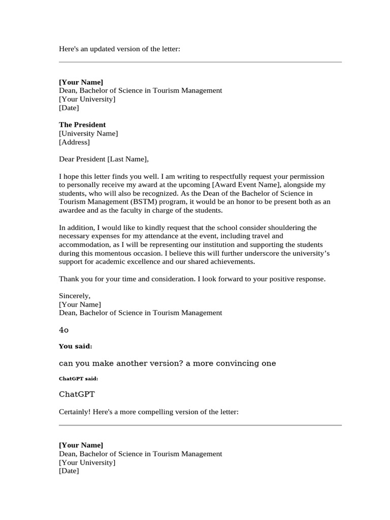 Request Letter To Attend Awarding | PDF