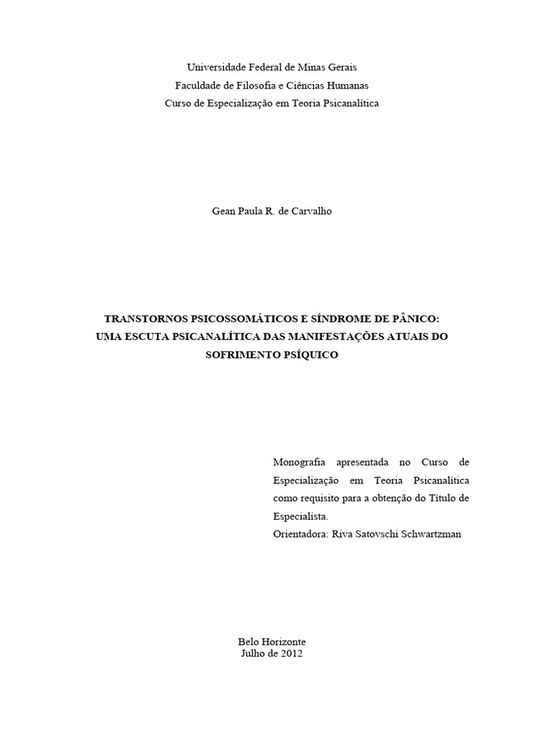 Monografia Gean Paula | PDF | Sigmund Freud | Medicina Psicossomática