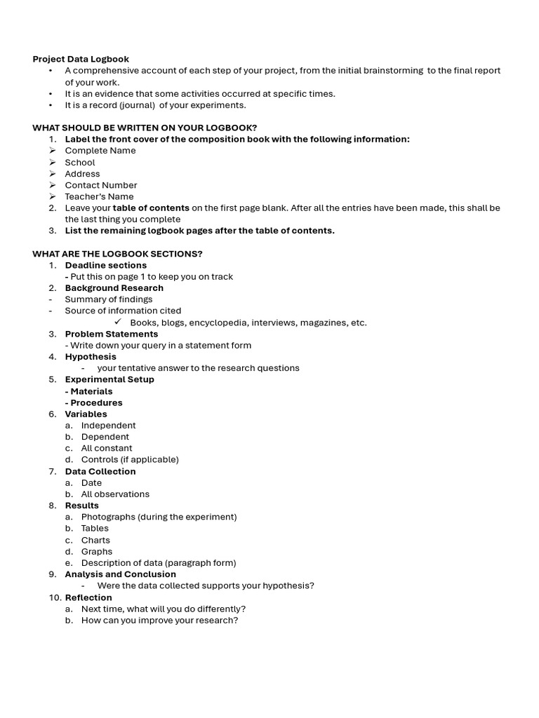 Project Data Logbook and Its Parts | PDF