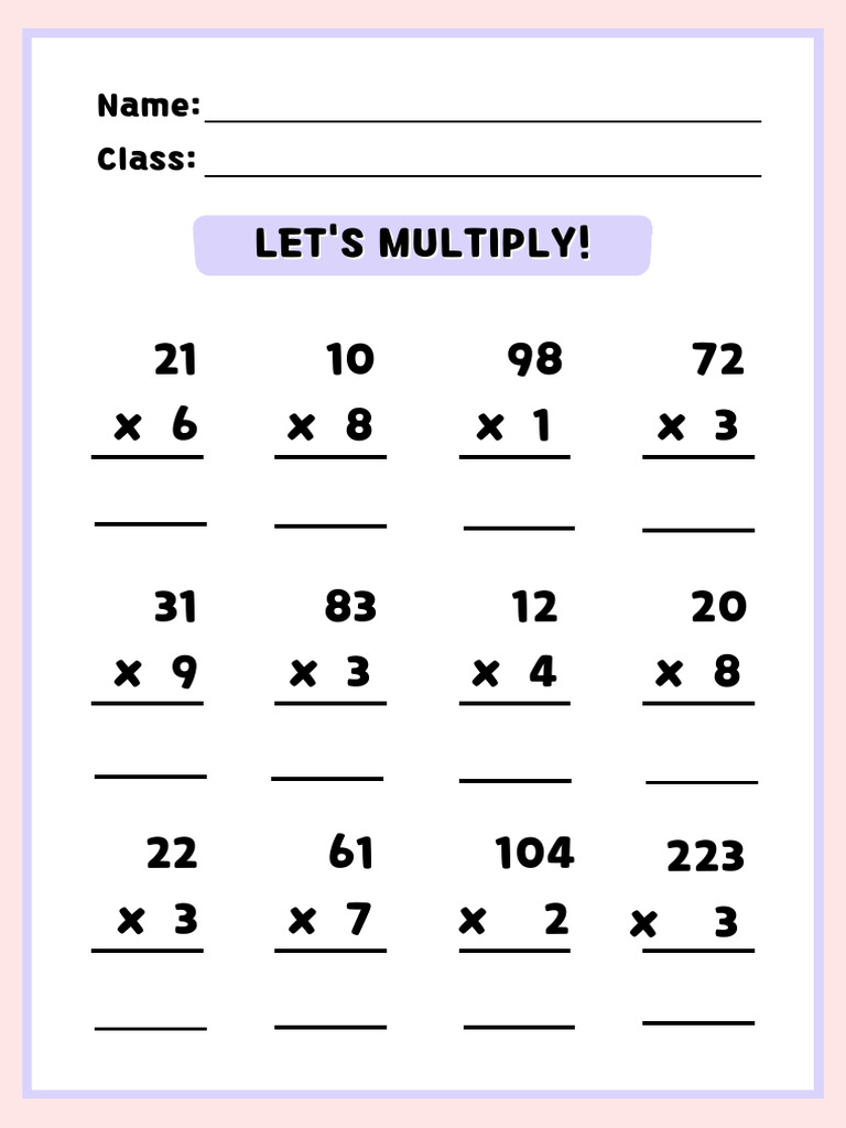 Summer Math Multiplication Worksheet in Yellow and White Simple Style ...
