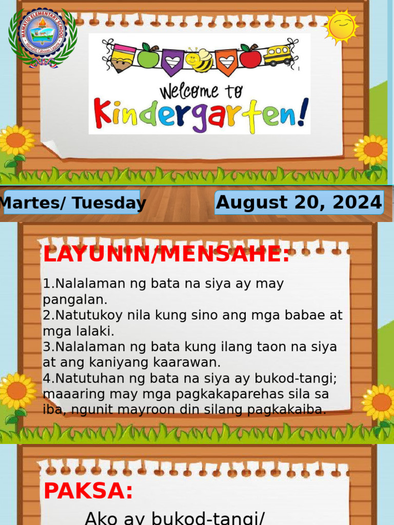 Kindergarten Day 1 Part 1 | PDF