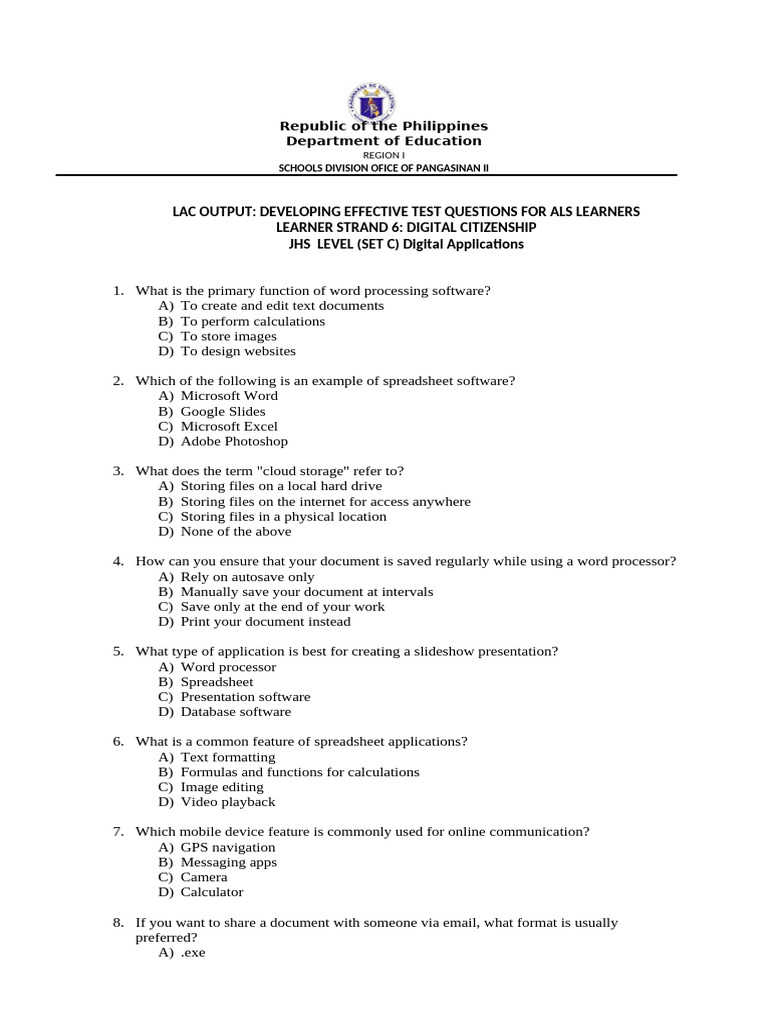 Effective Test Questions for ALS Learners | PDF | Application Software ...
