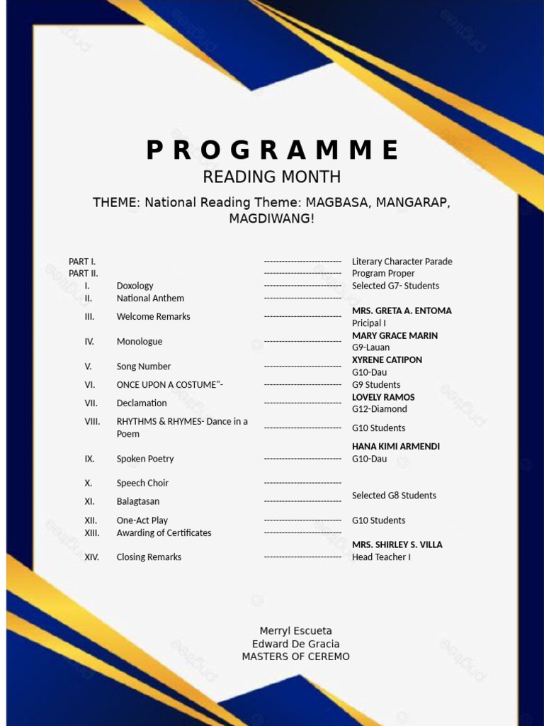 Readong culminating programme draft | PDF | Poetry