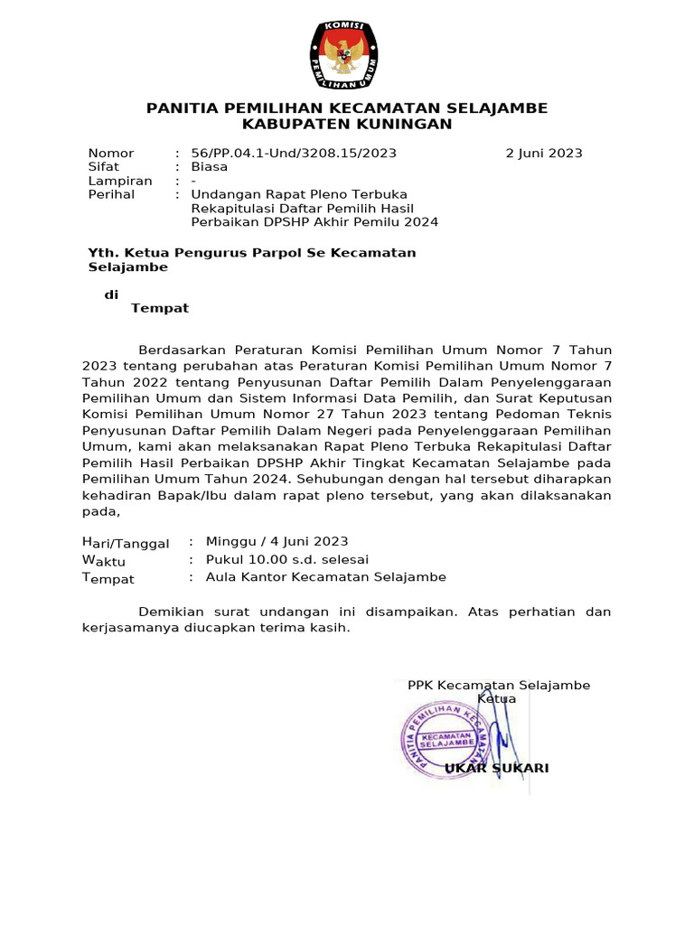 Draft Undangan DPHP PPS - PPK | PDF