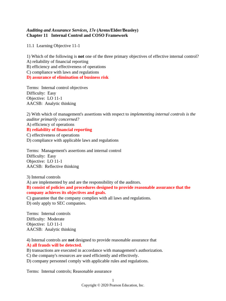 Chapter 11 - Questions | PDF | Internal Control | Audit
