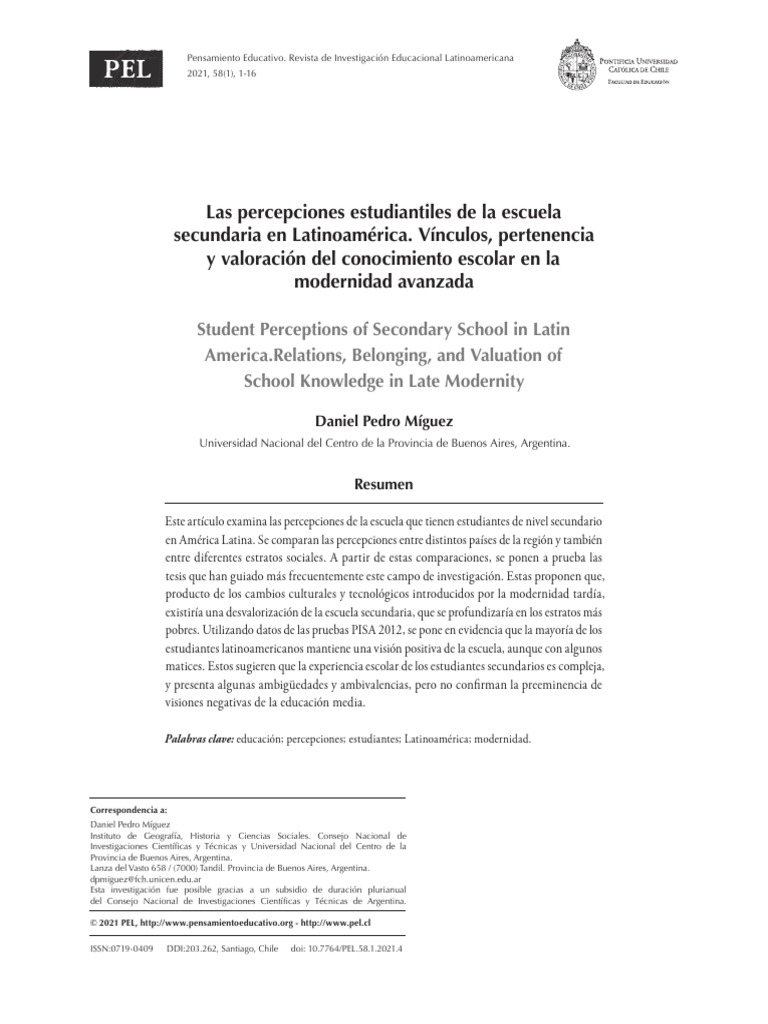 PERCEPCION ESTUDIANTIL DE LA ESCUELA EN LATINOAMERICA | PDF | Enseñando | Escuelas