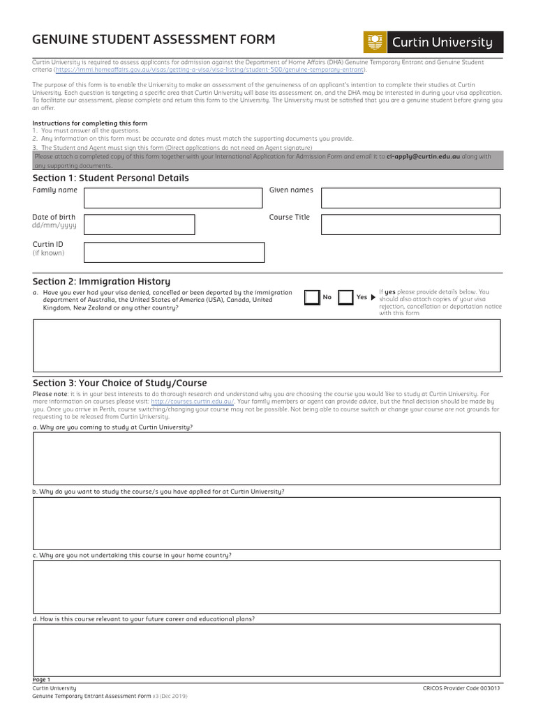 Curtin Gsaf Form[1] | PDF | Analytics | Travel Visa