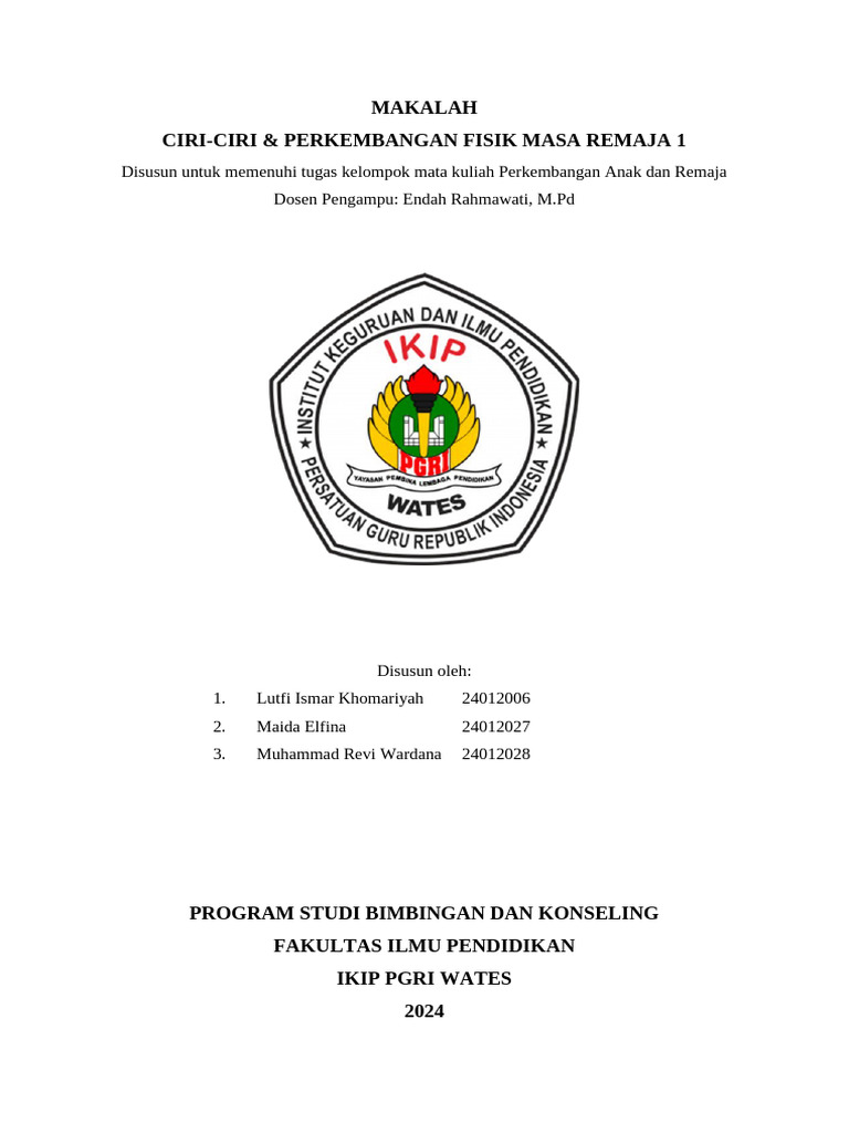 Makalah_Ciri-ciri & Perkembangan Fisik Masa Remaja NEW | PDF