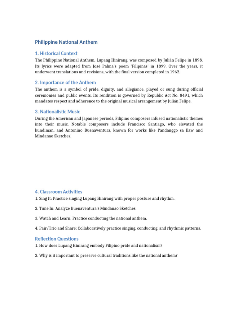 Lupang Hinirang Lecture Notes | PDF
