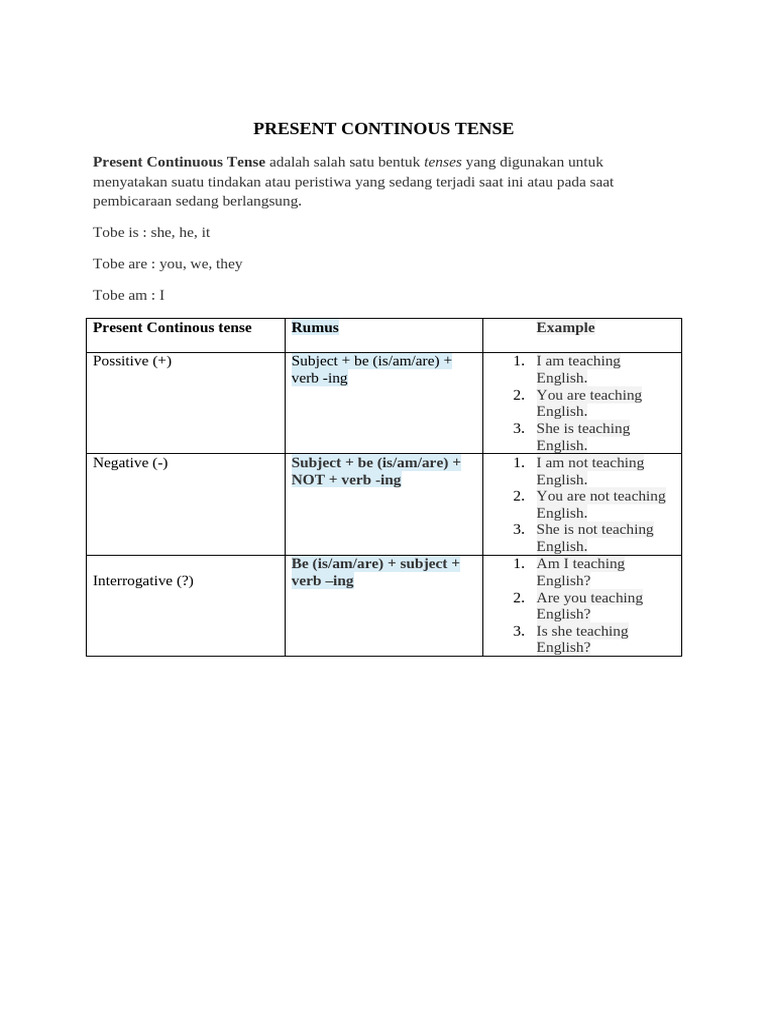 Present Continous Tense | PDF