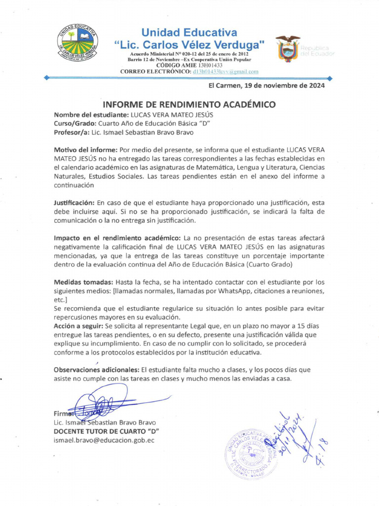 Informe de Rendimiento Académico | PDF