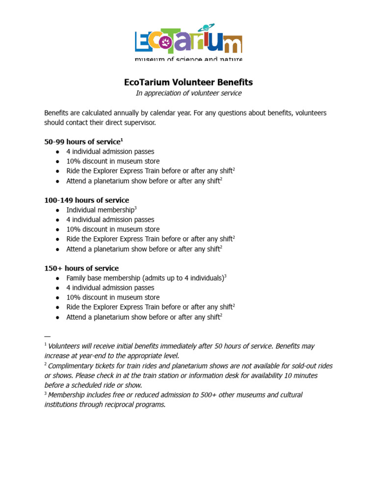 EcoTarium Volunteer Benefits | PDF