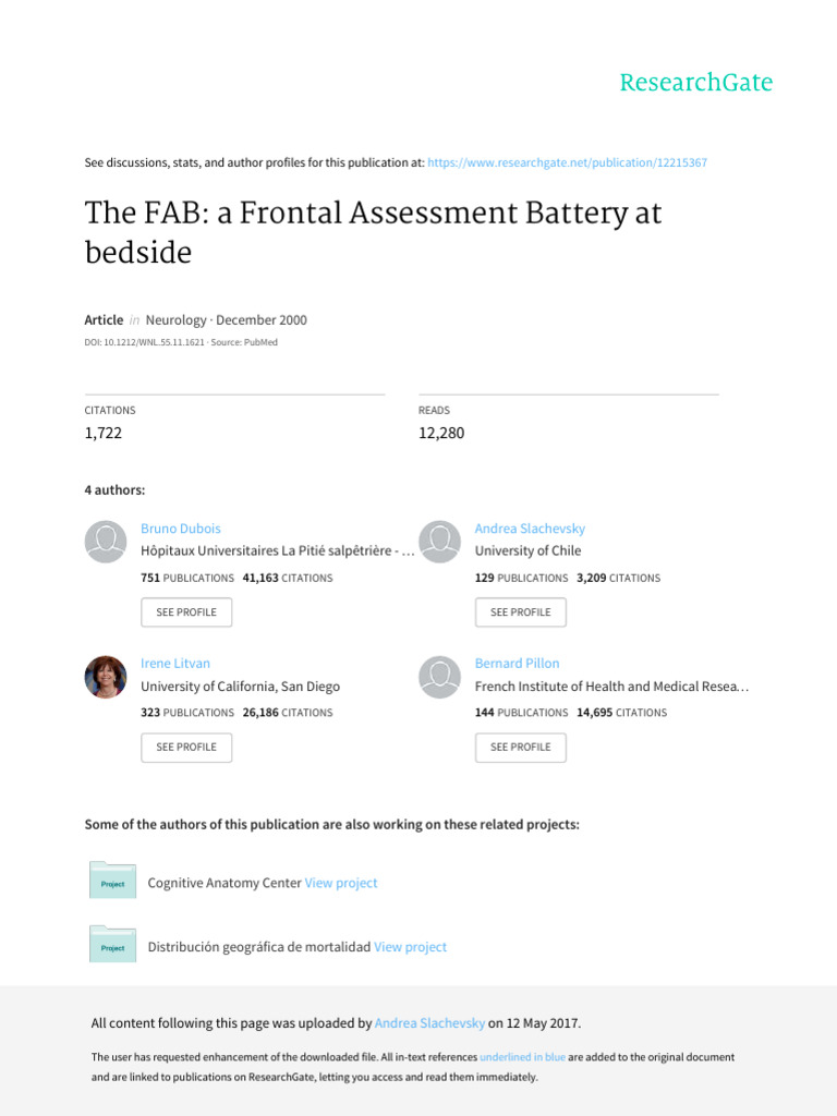 The - FAB - A - Frontal - Assessment - Battery - at Betside | PDF | Frontal Lobe | Dementia