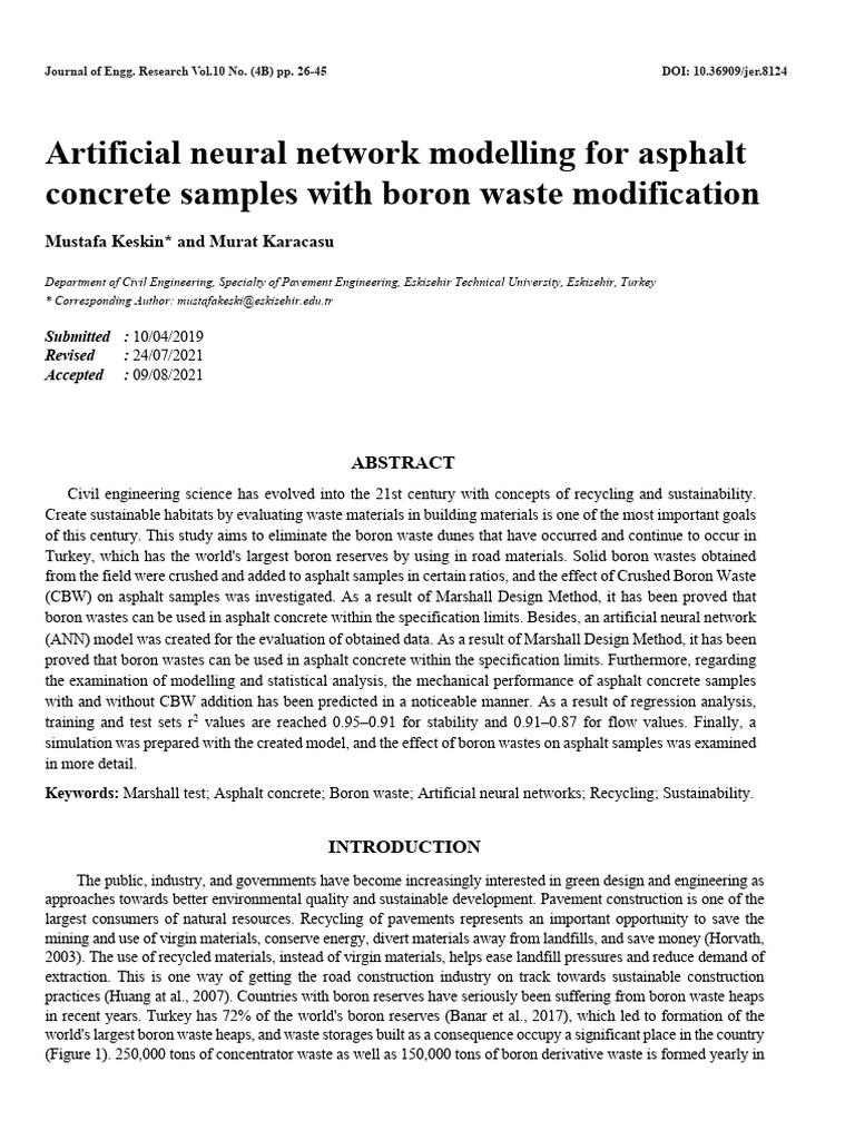 Artificial Neural Network Modelling For Asphalt Pdf Errors And Residuals Mean Squared Error