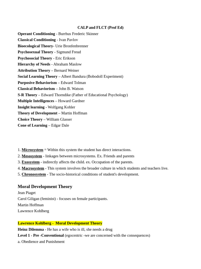 Calp And Flct 1 Pdf Reinforcement Psychology