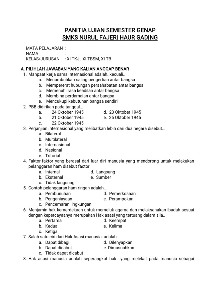 Soal PKN Kelas Xi Genap 2024 | PDF