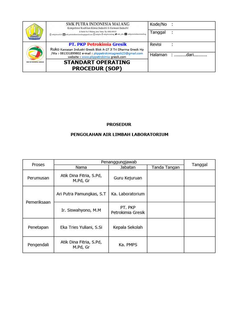 SOP & IK_Penggolahan Limbah Cair Laboratorium | PDF