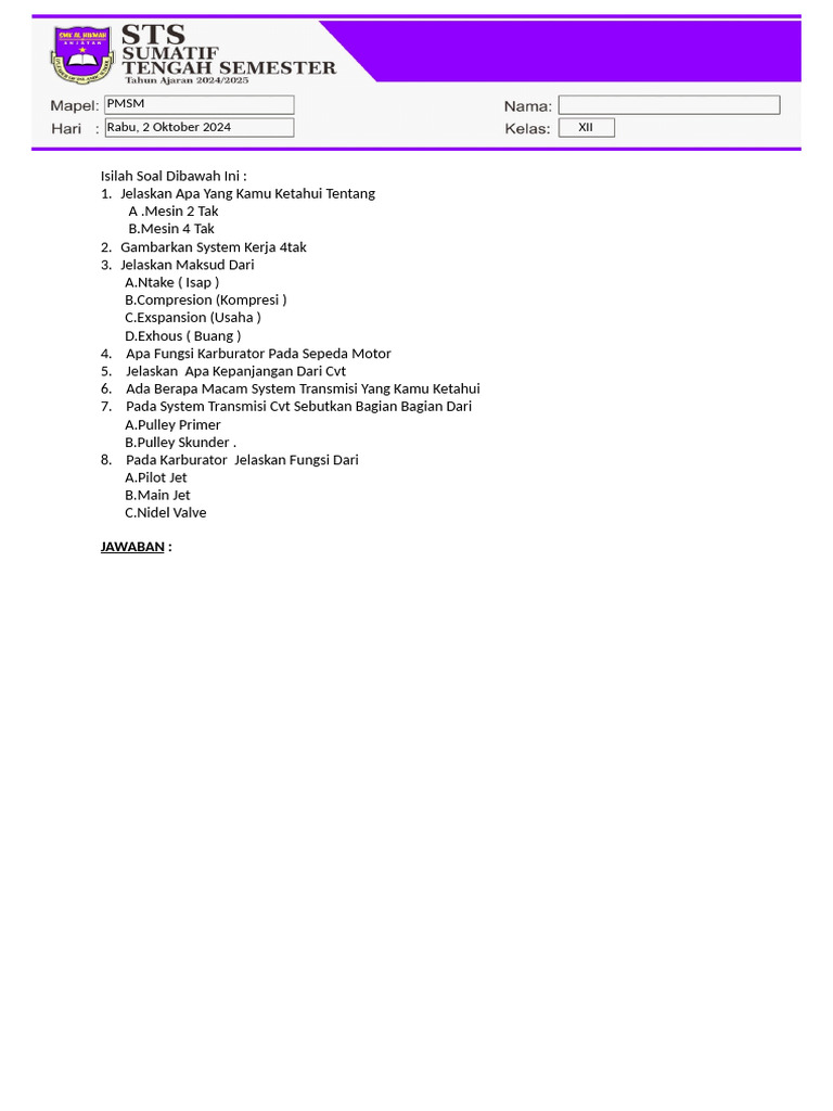Soal Ujian PMSM Kelas 12 | PDF